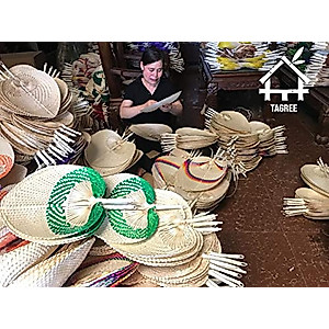 TAGREE Wedding Raffia Fans for Guest - Wedding Gift Idea for Couple & Fan Wall Decor & Boho Wall Decor (White with Straight Handle (Set of 12))