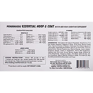Pennwoods Essential Hoof & Coat - Horse Supplement with Biotin for Optimal Equine Hoof Growth, Healthy Coat & Nutritional Balance, 4lb Bag