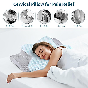 Neck Pillow Cervical Memory Foam Pillows for Pain Relief Sleeping, Contour Pillow for Shoulder Pain, Ergonomic Orthopedic Bed Pillow for Side, Back & Stomach Sleepers with Breathable Pillowcase