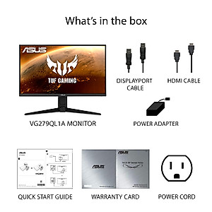 ASUS TUF Gaming VG279QL1A 27” HDR Gaming Monitor, 1080P Full HD, 165Hz (Supports 144Hz), IPS, 1ms, FreeSync Premium, DisplayHDR 400, Extreme Low Motion Blur, Eye Care, HDMI DisplayPort (Renewed)