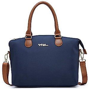 NNEE Water Resistance Nylon Top Handle Satchel Handbag with Multiple Pocket Design - Navy