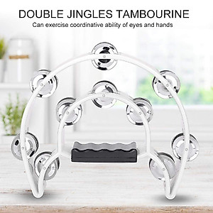 Hand Tambourine Double Row Jingle Handbell Tambourine Percussion Musical Instrument 6 Colors(White)