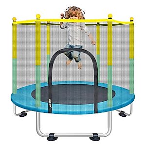 55" Small Trampoline for Kids with Net, 4.6FT Indoor Outdoor Toddler Trampoline with Safety Enclosure, Baby Round Jumping Mat, Recreational Trampolines Birthday Gifts for Children Boy Girl