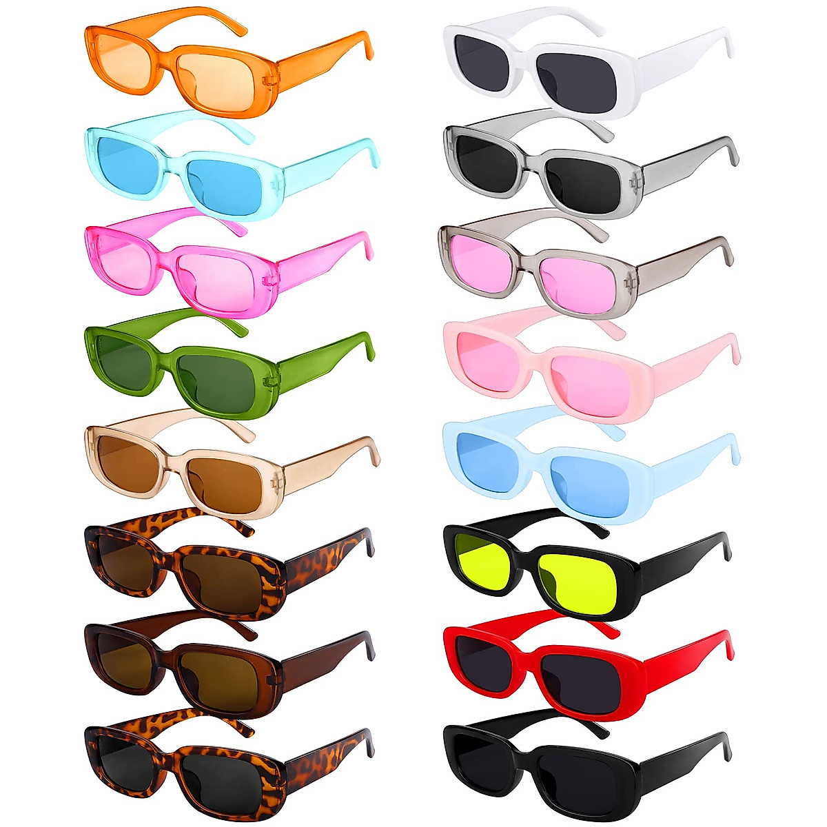 URATOT 16 Pack Small Rectangle Sunglasses Women Retro Glasses Vintage Square Eyewear Frame Sunglasses with Storage Bag