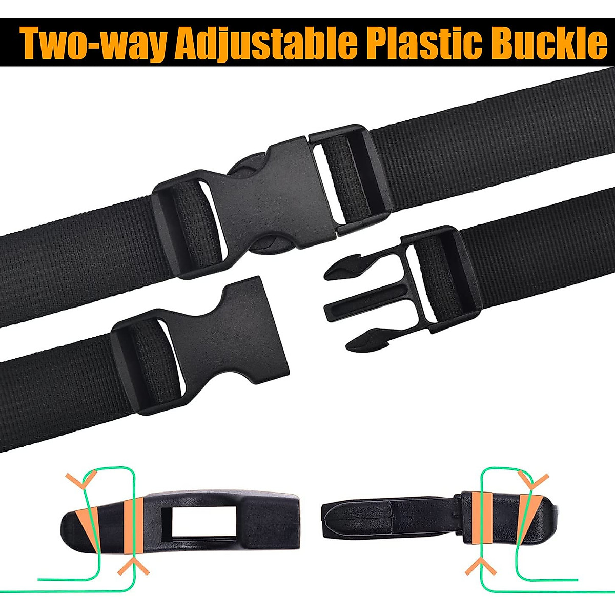 Quick Side Release Buckle for 1 inch/25mm Webbing Straps, Replacement Buckle 1" Wide Inside, Heavy Duty Plastic Buckles Dual Adjustable No Sewing Clips for Boat Cover Luggage Strap Pet Collar Backpack