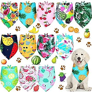 12 Pieces Dog Pet Summer Bandanas Washable Fruit Dog Bandanas Triangle Dog Bibs Scarf Assortment Pet Kerchief Dog Scarf Accessories for Small Medium Size Pets (Summer Patterns, M)