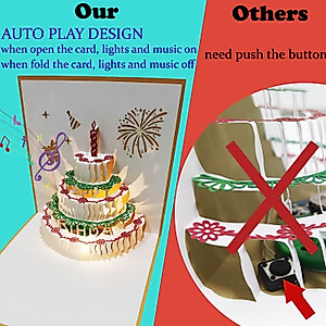 3D Birthday Cards, Auto Play Music Warm LED Light Birthday Cake Card, Greeting Cards Birthday Music Cards for Mom Wife Sister Boy Girl and Friends 1 Pack