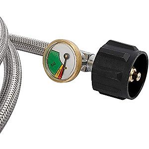 HYDDNice 6FT Propane Hose with Gauge Stainless Steel Braided Propane Hose Converts 1lb Portable Appliances to 5-40lbTank,for Propane Stove, Heater, Tabletop Grill