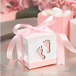 Since 50pcs Baby Shower Ribbon Favour Gift Candy Boxes Wedding Favors and Gifts for Wedding (Pink)