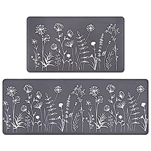 ASPMIZ Farmhouse Kitchen Mat Set Anti Fatigue 2 Piece, Non-Skid Waterproof Kitchen Mats and Rugs Cushioned, Washable Kitchen Rug Flowers Floor Comfort Mats for Kitchen Home, 17'' x 47'' + 17'' x 30''