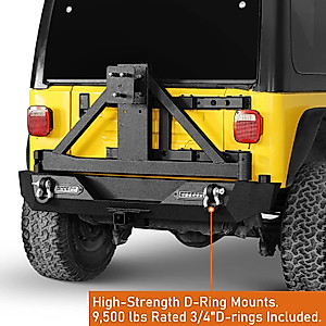 u-Box Wrangler TJ Rear Bumper w/Tire Carrier for 1987-2006 Jeep TJ YJ Wrangler Different Trail Texture Steel Bumper w/Receiver Hitch & LED Lights