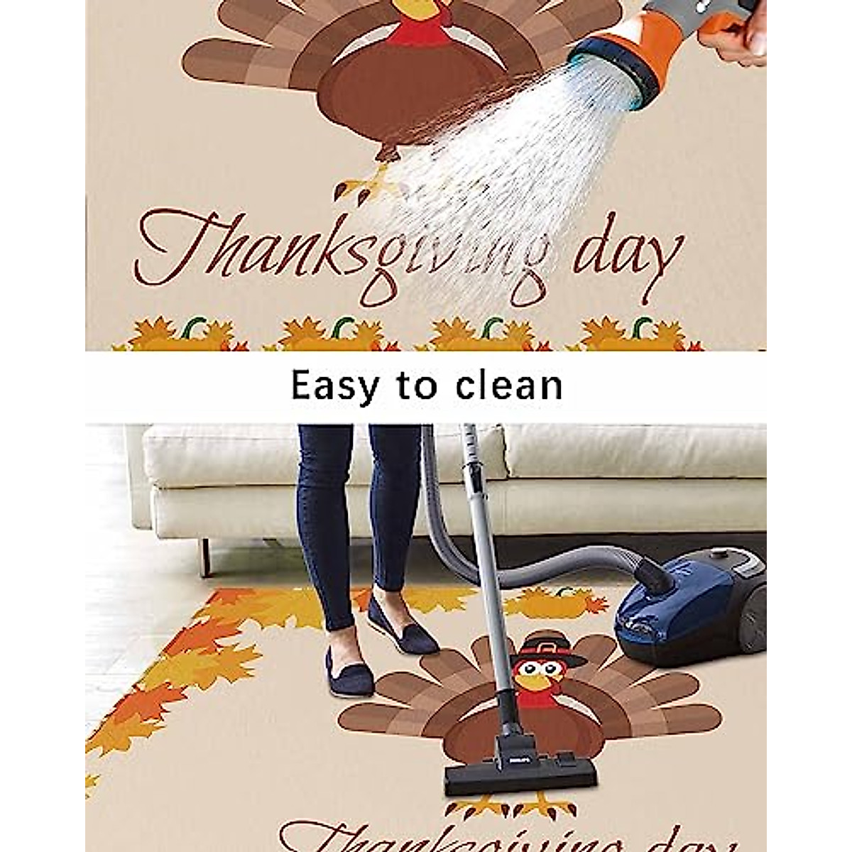 Outdoor Area Rug for Patio,Thanksgiving Day Turkey Fall Maple Camping Rugs Indoor Large Floor Mat 4x6ft,Autumn Orange Pumpkin Fallen Leaves Outside Carpet for Deck RV Picnic Porch Backyard Bedroom