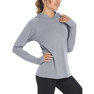 Womens UPF 50+ Hoodie Long Sleeve Sun Shirt Workout Shirts Runnig Shirts Quick Dry Summer Fishing Shirts for Women Breathable Beach Shirts Light Grey
