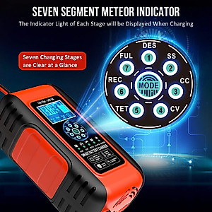 10A 12V/24V Trickle Charger, Smart Automatic Battery Automotive 7-Stage Charging Battery Maintainer with Pulse Repair Function, for Car Truck Motorcycle Lawn Mower Boat
