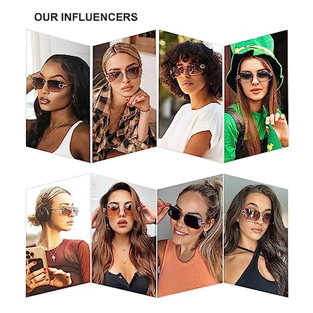 SOJOS Vintage Rectangle Sunglasses for Women,Trendy Rimless 90s UV400 Womens Y2K Shades SJ1178 Gold With Brown Grading Lens