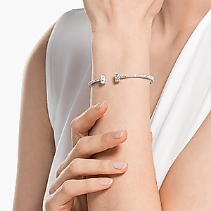 SWAROVSKI Attract Bracelet with Clear Crystal Details on a Rhodium Finish Cuff Setting, Size M, from the Swarovski Attract Collection