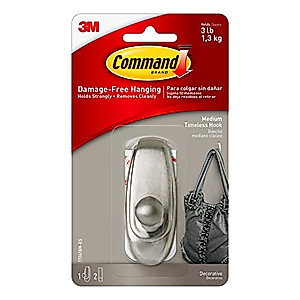 Command 17061BN ommand Timeless, Medium, 1 (17061BN-ES) Wall Hooks, Metallic Brushed Nickel