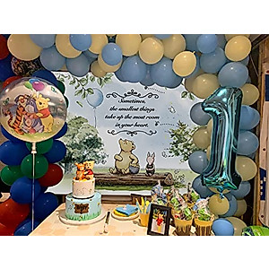 Classic Cartoon Bear Backdrop Boys Birthday Party Blue Balloon Pooh Friend Photograph Backdrop Cartoon Bear Birthday Baby Shower Decoration Background