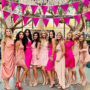 Hot Pink Party Decorations Triangle Pennant Banner Flag Rose Pink Metallic Fabric Bunting Garland for Birthday Bachelorette Wedding Bridal Shower Anniversary Flamingo Barbie Theme Party Supplies