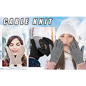 REACH STAR Winter gloves for women, 3-Finger Touch screen Dual-Layer Cashmere Elastic Thermal knit Lining, Warm Gloves for Cold weather,Running,Driving(Black)