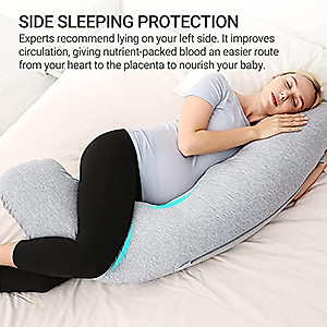 Momcozy Pregnancy Pillows for Side Sleeping, J Shaped Maternity Body Pillow for Pregnancy, Soft Pregnancy Pillow with Jersey Cover for Head Neck Belly Support, Grey