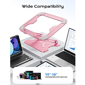 JCZT Adjustable Laptop Stand for Desk, Portable Laptop Riser, Aluminum Laptop Stand Foldable, Ergonomic Computer Notebook Stand Holder for MacBook Air Pro, Dell, HP 10-16'', Rose Pink
