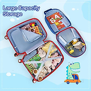 Olakids Kids Luggage Set, 12’’ Travel Backpack and 18’’ Carry on Suitcase with Rolling Spinner Wheels for Children Boys Girls, 2 Pcs Trolley Case Gift for Toddlers (Blue Dinosaur)
