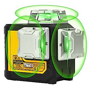 Globest 12 Lines 3D Laser Level, 3x360° Green Cross Line Laser Level for Picture Hanging and Construction, Three-Plane Auto Self-Leveling and Alignment Laser Tool,360° Horizontal/Vertical Laser Line