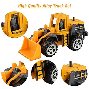 BenRich 6 Pcs Mini Die Cast Car Set 1/64 Scale Alloy Construction Trucks - Dump Truck, Excavator, Forklift, Road Roller, Bulldozer, Mixer Truck - Toy Cars for Kids Boys Girls Birthday Xmas Present
