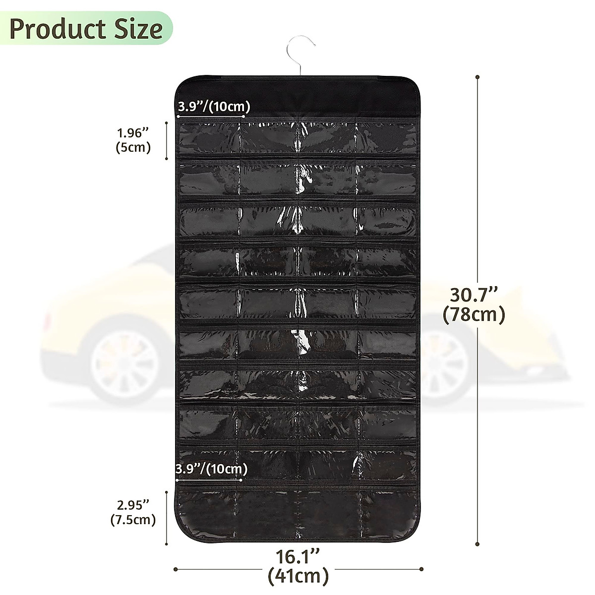 JOYMOMO Hanging Organizers for Toy Cars Double Sided 80 Pockets Display Case for Toy Cars (Without Toy Cars) (80 Slots Black)