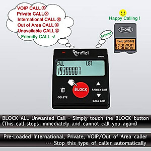 Enf510 Call Blocker for Landline Phones/Answering Machine/Home Cordless Phones, Works with All Analog Telephones, Family Function