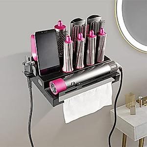 DALUOBO Storage Holder for Dyson Airwrap Curling Iron Styler Wall Mounted Rack Bracket Stand with Adhesive for Home Bathroom Organizer Black (B)