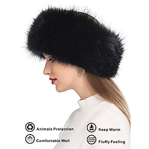 Rulala Fancy Faux Fur Headband for Women Winter Earwarmer Earmuff with Elastic(Black)