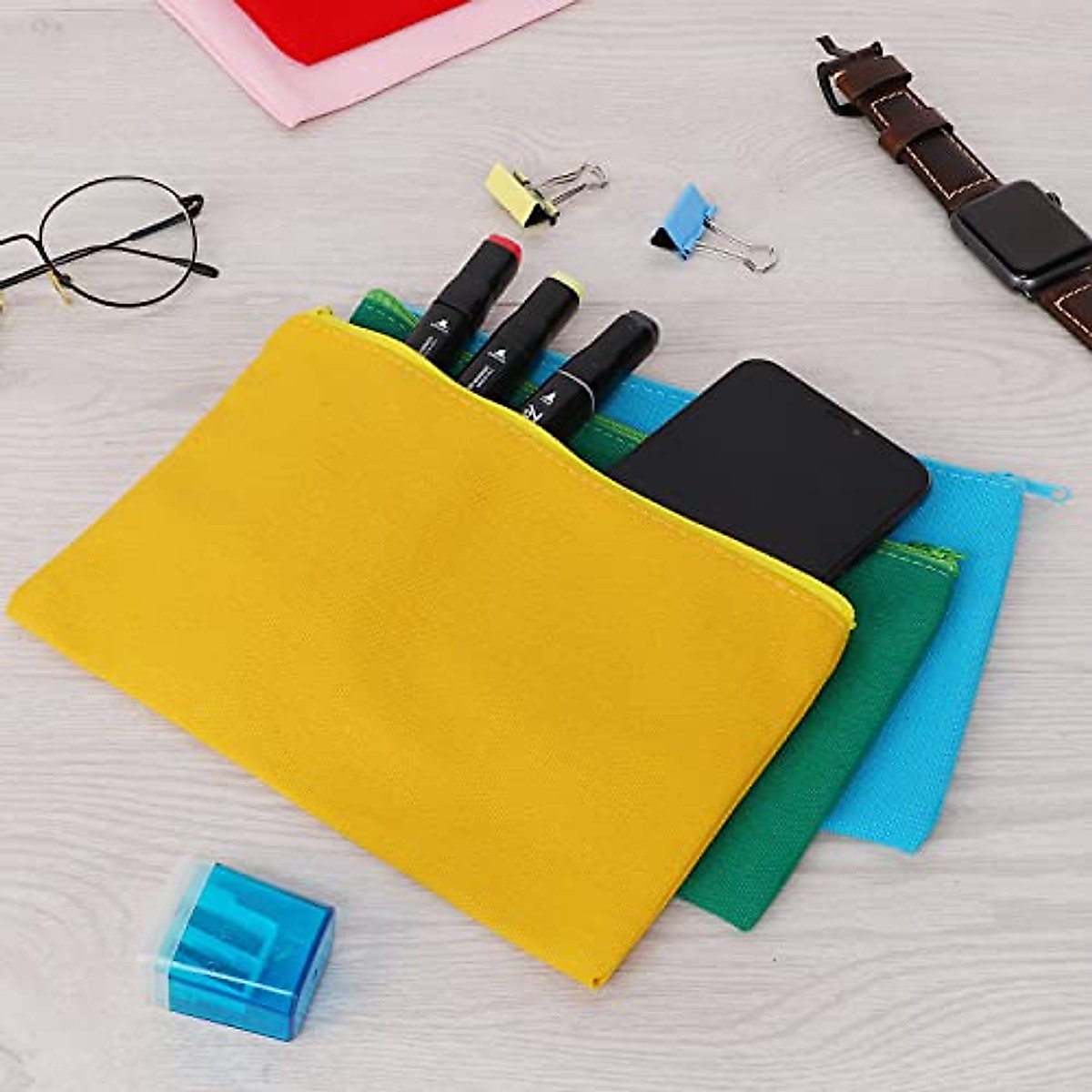 Sinzip 12 Pieces Cotton Canvas Makeup Bag, Multipurpose Cosmetic Bag with Zipper Travel Toiletry Pouch, Blank DIY Craft Bag Pencil Bag (Multicolored A, M)