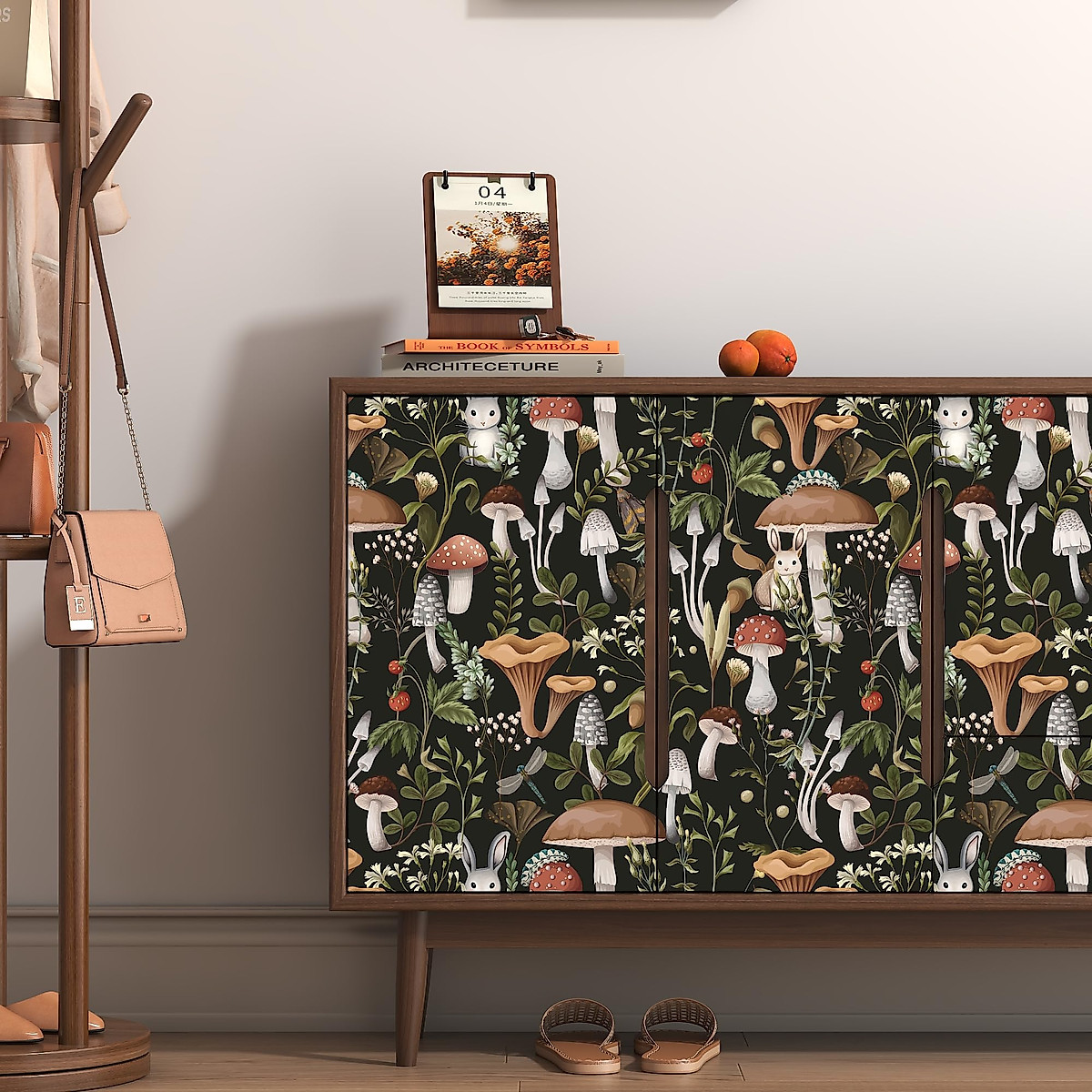 MILEPER Mushroom Wallpaper Peel and Stick Wallpaper Boho Black Wallpaper 17.7" x 78.8" Self Adhesive Removable Wallpaper Leaf Forest Wallpaper Mushroom Contact Paper for Countertops Decor