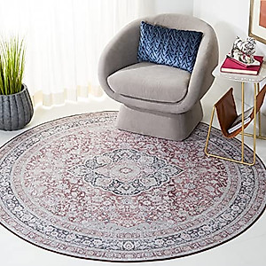 SAFAVIEH Tucson Collection Area Rug - 6' Round, Rust & Sage, Persian Medallion Design, Non-Shedding Machine Washable & Slip Resistant Ideal for High Traffic Areas in Living Room, Bedroom (TSN191P)