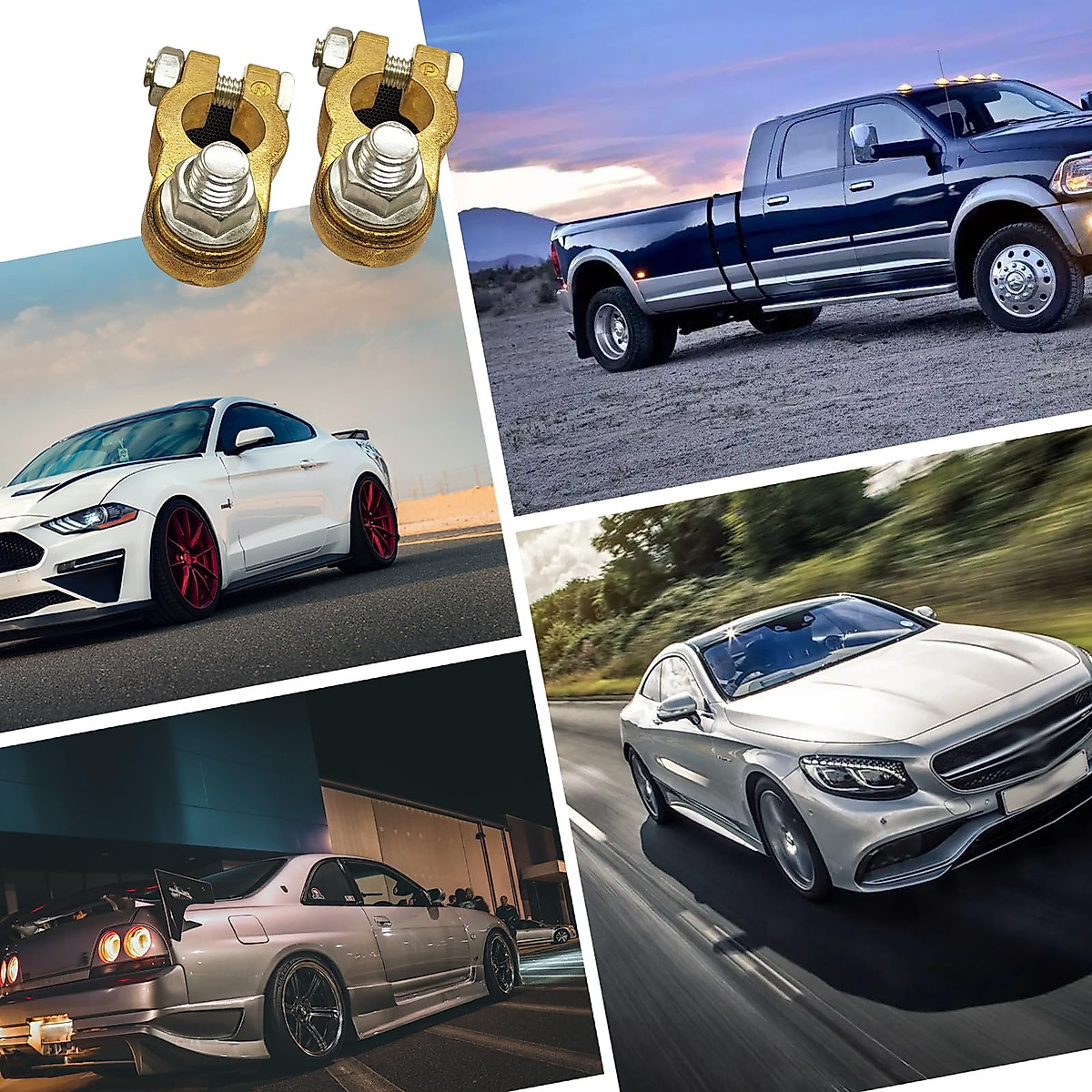 Hawyet 2 PCS Car Terminals Connectors Clamps, Brass Terminal Protector Set, Universal Terminal End Clamp Set for Marine Car Boat RV Vehicles (Gold)