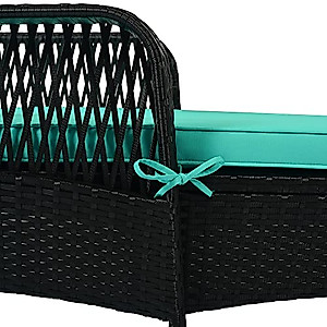 DHHU Foldable Chaise Sun Lounger Terrace, Outdoor Rattan Lounge Chair, Adjustable Back Recliner, (2 Set), Black Wicker/Green Cushion