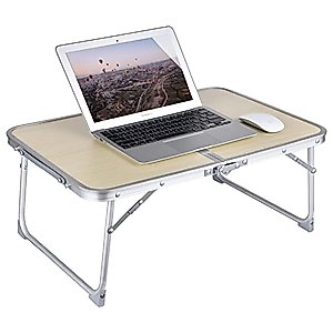 Foldable Laptop and Bed Table with Storage, Portable Mini Lap Desk for Legs, Ideal for Study, Reading, Picnic, Breakfast,and More (Wooden)