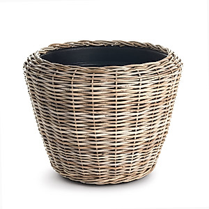 MY SWANKY HOME Classic Woven Round Rattan Planter Basket with Grower's Pot Liner 18 21 27 inch Indoor Natural
