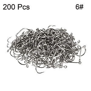 PATIKIL 6# Catfish Hooks, 200 Pack 0.31" Claw Fish Hook Fishing Hook High Carbon Steel J Shaped with Barbs for Freshwater Saltwater, Silver Tone