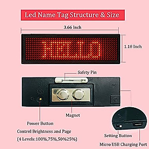 LED Name Badge for Business, USB Programming Digital Display 44 x 11 Pixels Use Rechargeable LED Card Screen for Bar Hotel Party Supermarket School and Restaurant