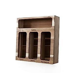 BakeBarn Acacia Wood Plastic Bag Storage Organizer with Assorted Sizes, Compatible with Ziploc Gallon, Quart, Sandwich and Snack Bags, For Kitchen Drawers, Pantry, or Cabinet, Food Storage Holder