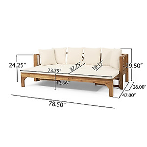 Christopher Knight Home Varney Outdoor Extendable Acacia Wood Daybed Sofa, Teak and Beige
