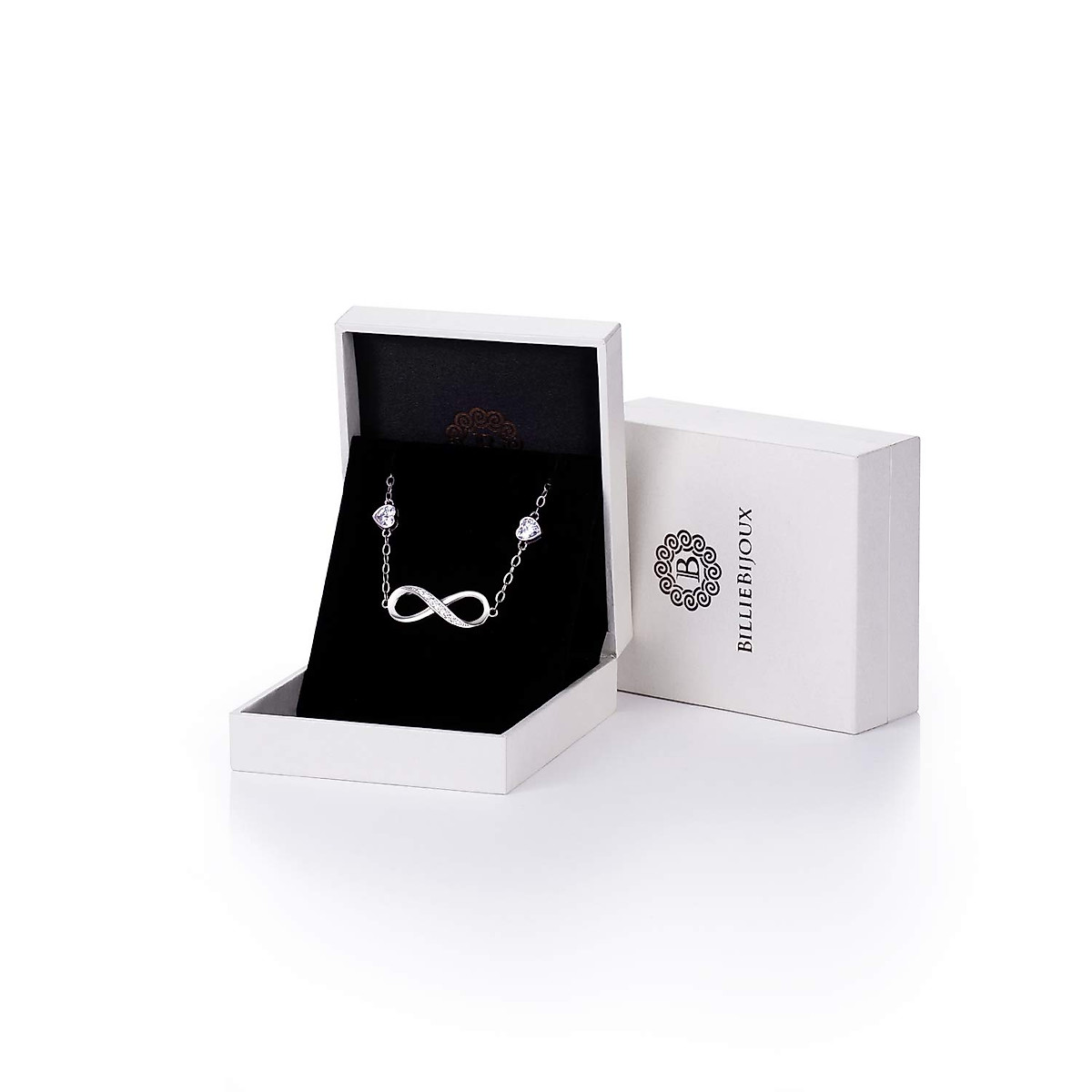 Billie Bijoux 925 Sterling Silver Infinity Womens Bracelet White Gold Plated Love Symbol Charm Adjustable Small Bracelet