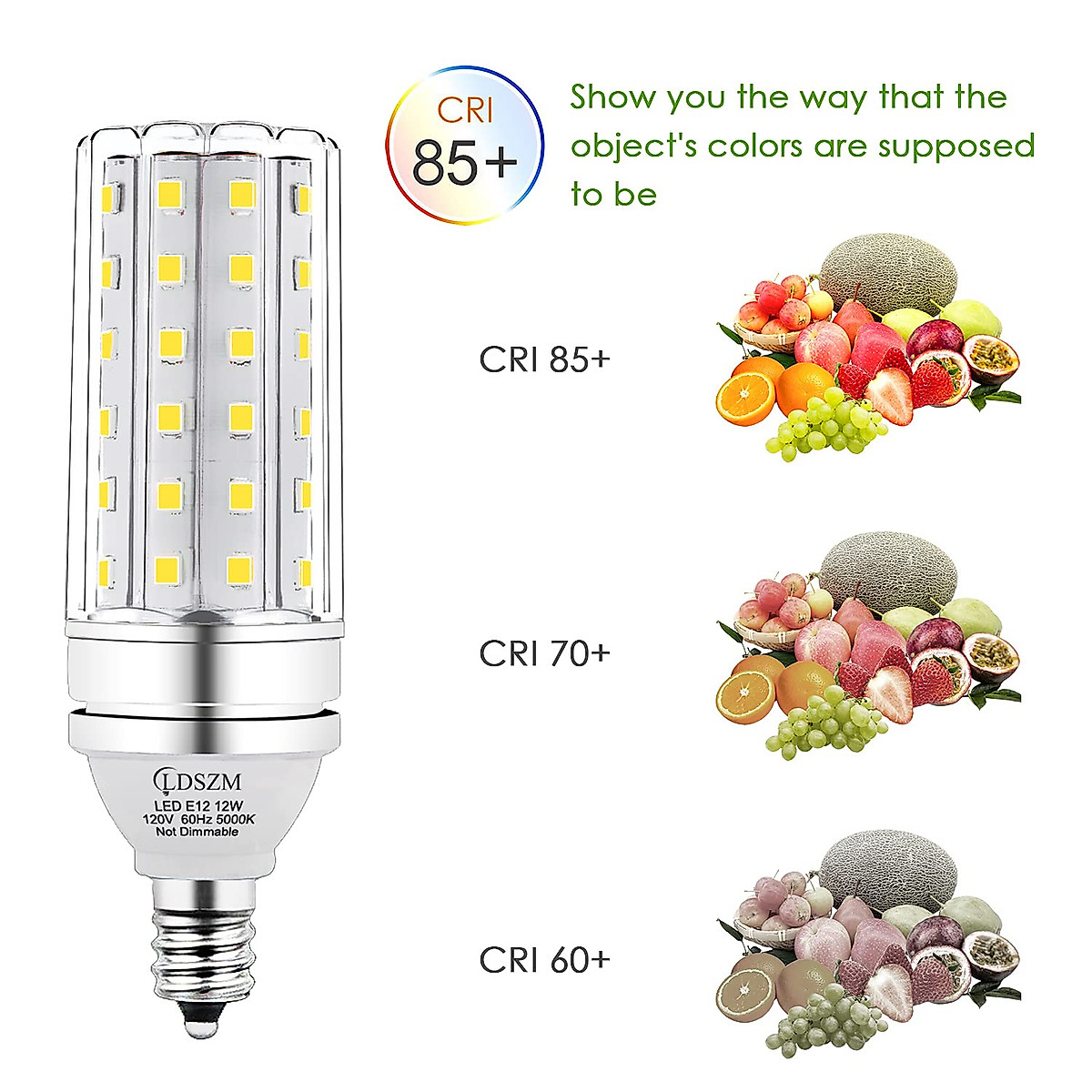 E12 LED Bulbs,12W LED Corn Light Bulb, E12 LED Bulb 100W Equivalent 1200 Lumen Daylight 5000K, Non-Dimmable LED Candelabra Light Bulbs, E12 Candelabra Base Chandelier Light Bulbs, Pack of 3