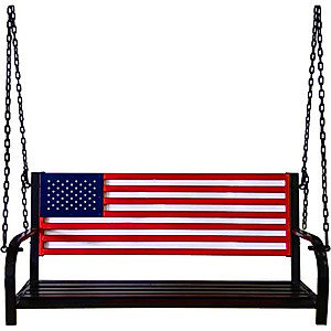 BACKYARD EXPRESSIONS PATIO · HOME · GARDEN 908353-NM Outdoor Porch Metal American Flag Patio Swing-Red, White and Blue-Backyard Expressions
