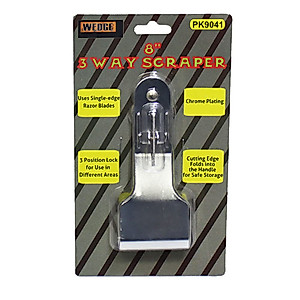 WEDGE 3-Position Scraper | 8" (20.3 cm) Length | Safety Storage Handle | Versatile for Stickers, Paint & Varnish | 1.5" (3.8 cm) Blade Width | Durable & Adjustable