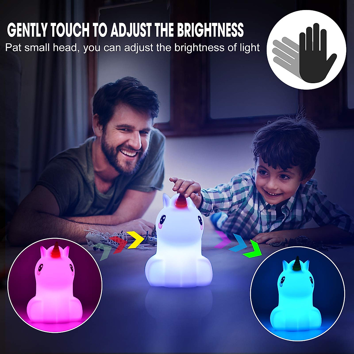 Yuede Night Lights for Kids Room, LED USB Rechargeable Silicone Night Lights with Touch Sensor and Remote Control -9 Color Changing Glow Soft Gifts for Baby (Cute Animal)