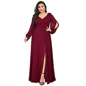 Ever-Pretty Women's Plus Size Long Side Slit Evening Party Dress Formal Dress Burgundy US20